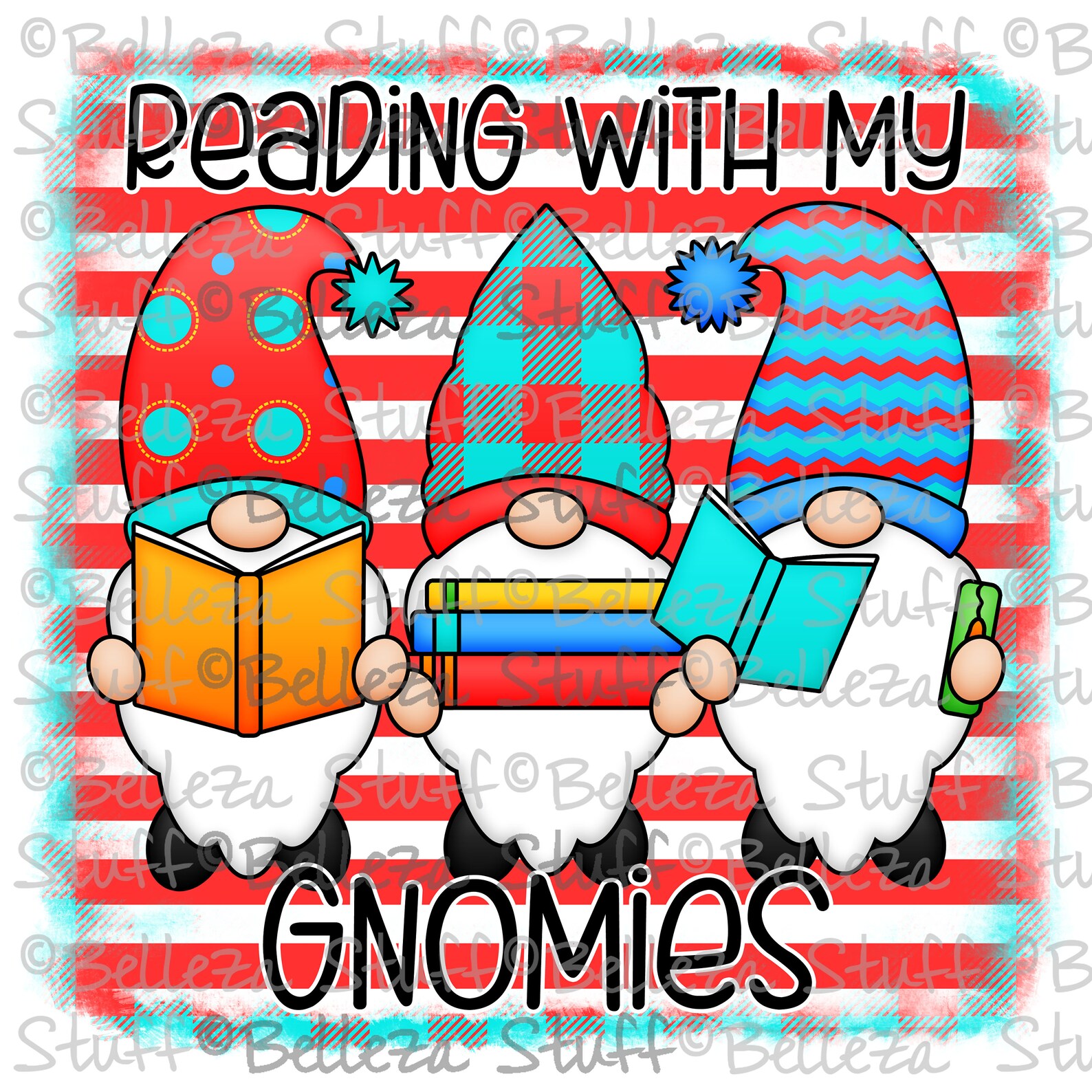 READY to PRESS Reading With My Gnomies Red White Blue - Etsy