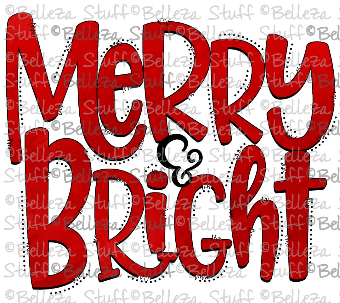 Merry & Bright Red Water Color PNG File, Sublimation Design for Digital ...