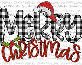 Merry Christmas Black & White Buffalo Plaid PNG File - Etsy