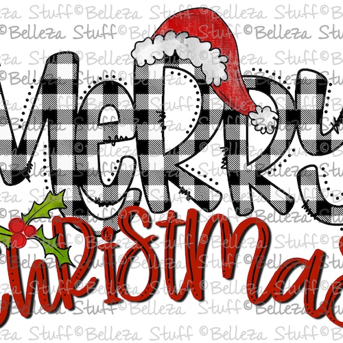 Merry Christmas Black & White Buffalo Plaid PNG File - Etsy