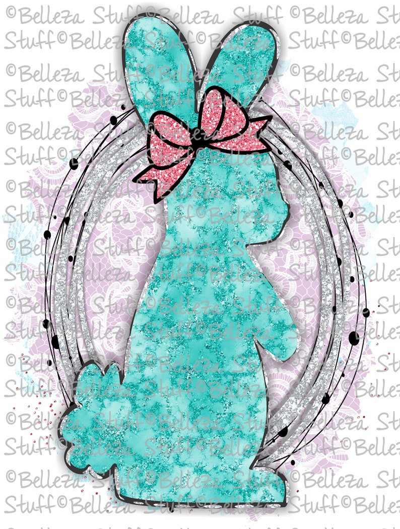 READY to PRESS Teal Bunny With Pink Bow Sublimation Transfer, , Shirt ...