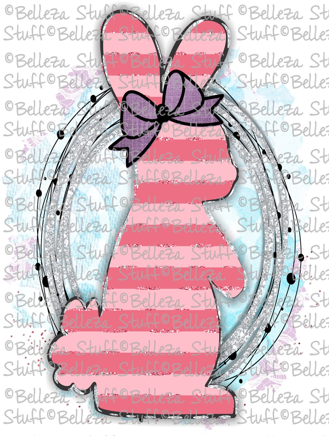 READY to PRESS Pink Striped Bunny With Purple Bow Sublimation Transfer ...