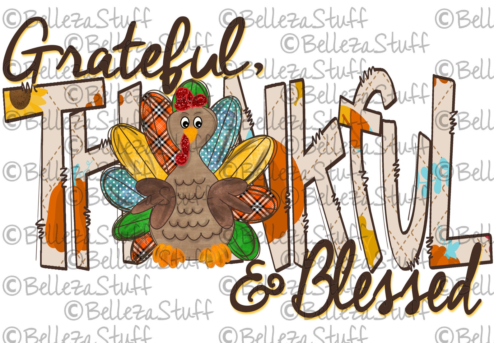 Grateful Thankful & Blessed With Turkey PNG File - Etsy