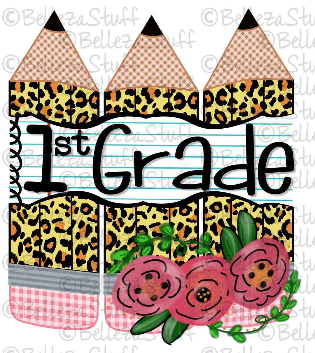 1st Grade Leopard Pencil Clipart- PNG File, Sublimation Design for ...