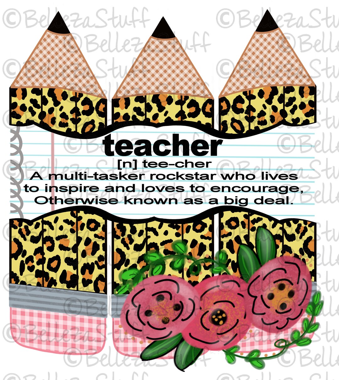 Teacher Noun Leopard Pencil Clipart PNG File, Sublimation Design for ...