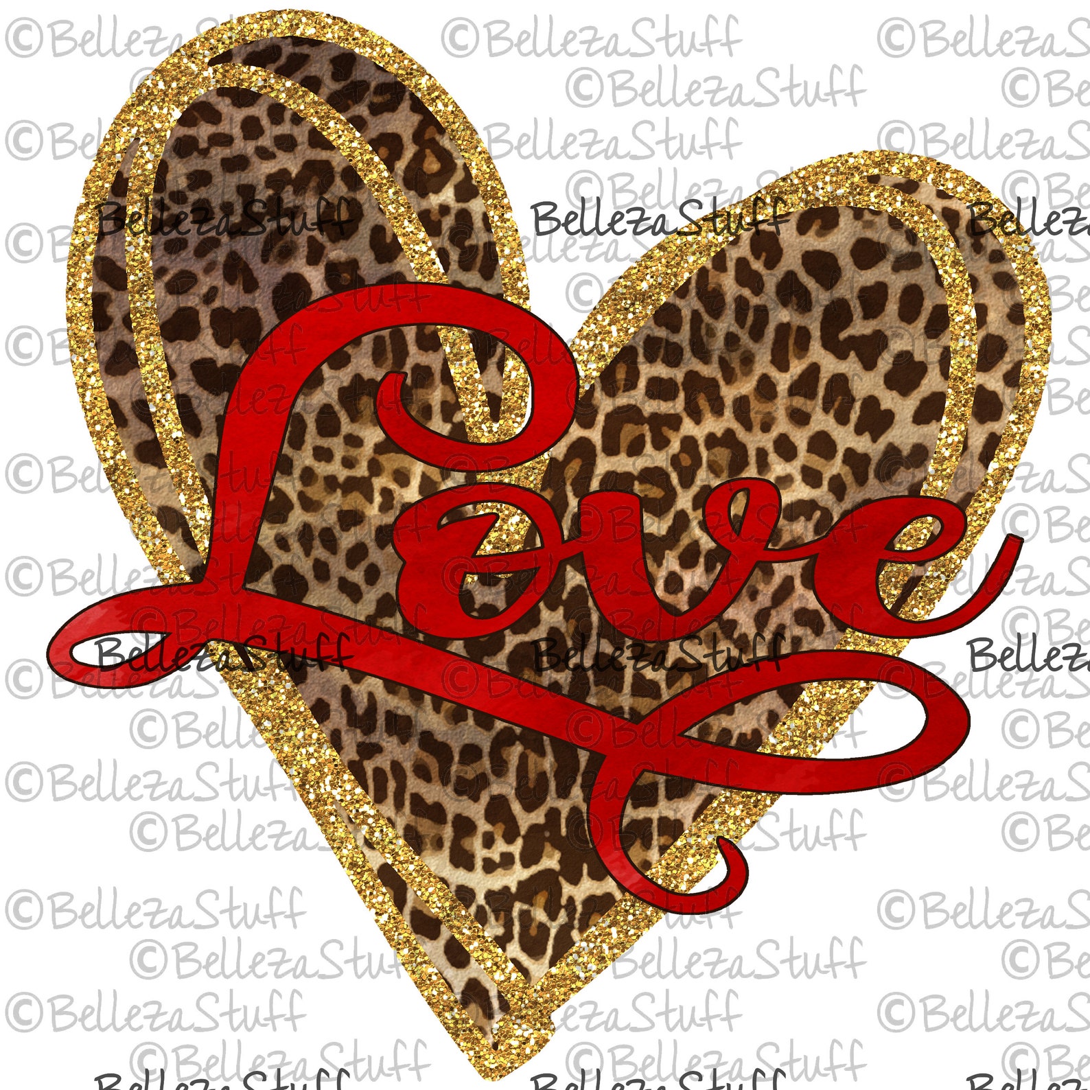 READY to PRESS Leopard Heart With Big Love in Middle | Etsy