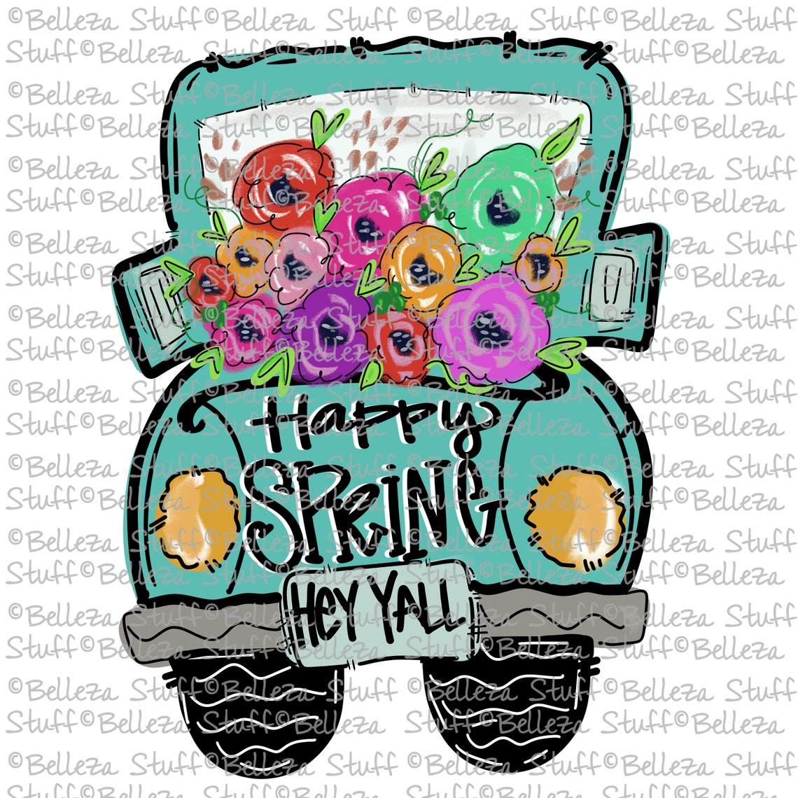 READY to PRESS Happy Spring Truck With a Bed of Flowers - Etsy