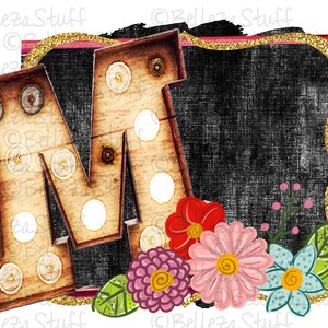 M - Marquee Letter With Frame - Add Your Text - PNG File, Sublimation ...