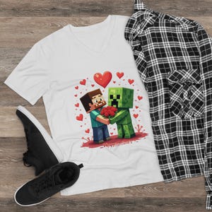 Minecraft Creeper and Steve Hug Tee | Valentine Heart Pixel Romance - Etsy