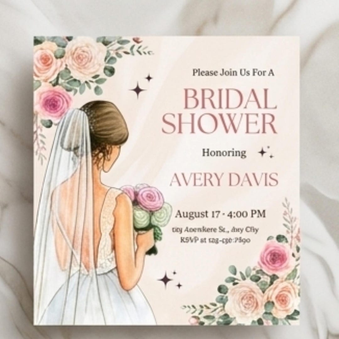Bridal Shower Invitation, Pink and Beige Floral Bridal Brunch, Canva ...