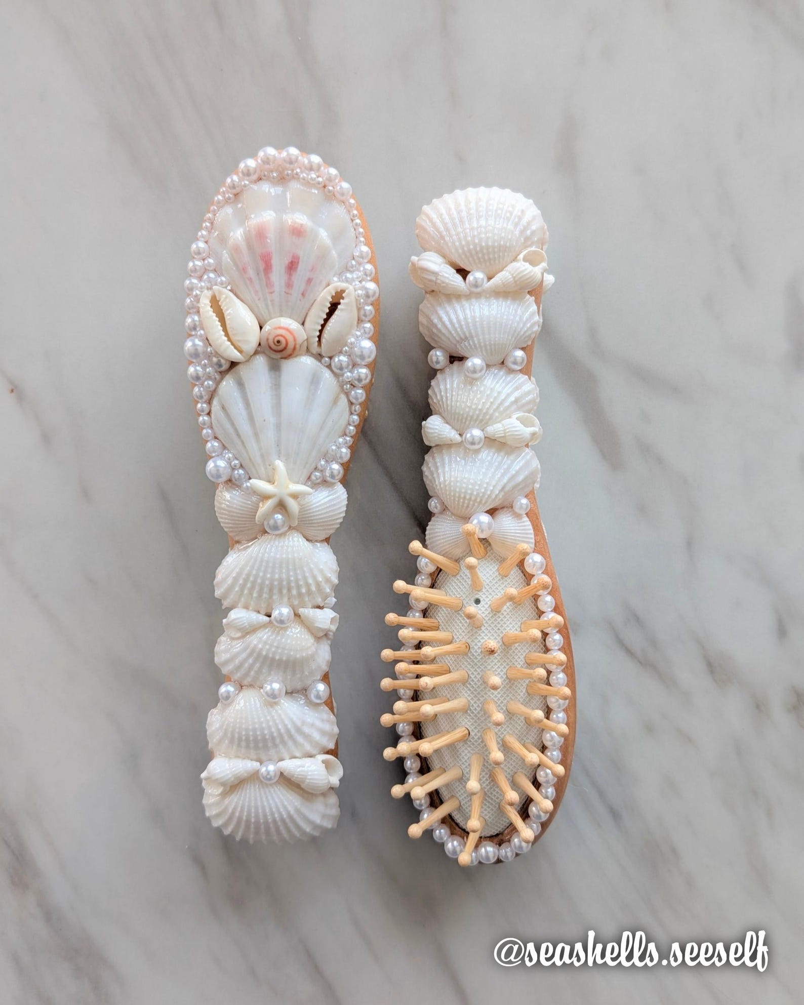 Handmade Natural Seashell Hair Brush | Beach Paddle Brush | Coastal ...