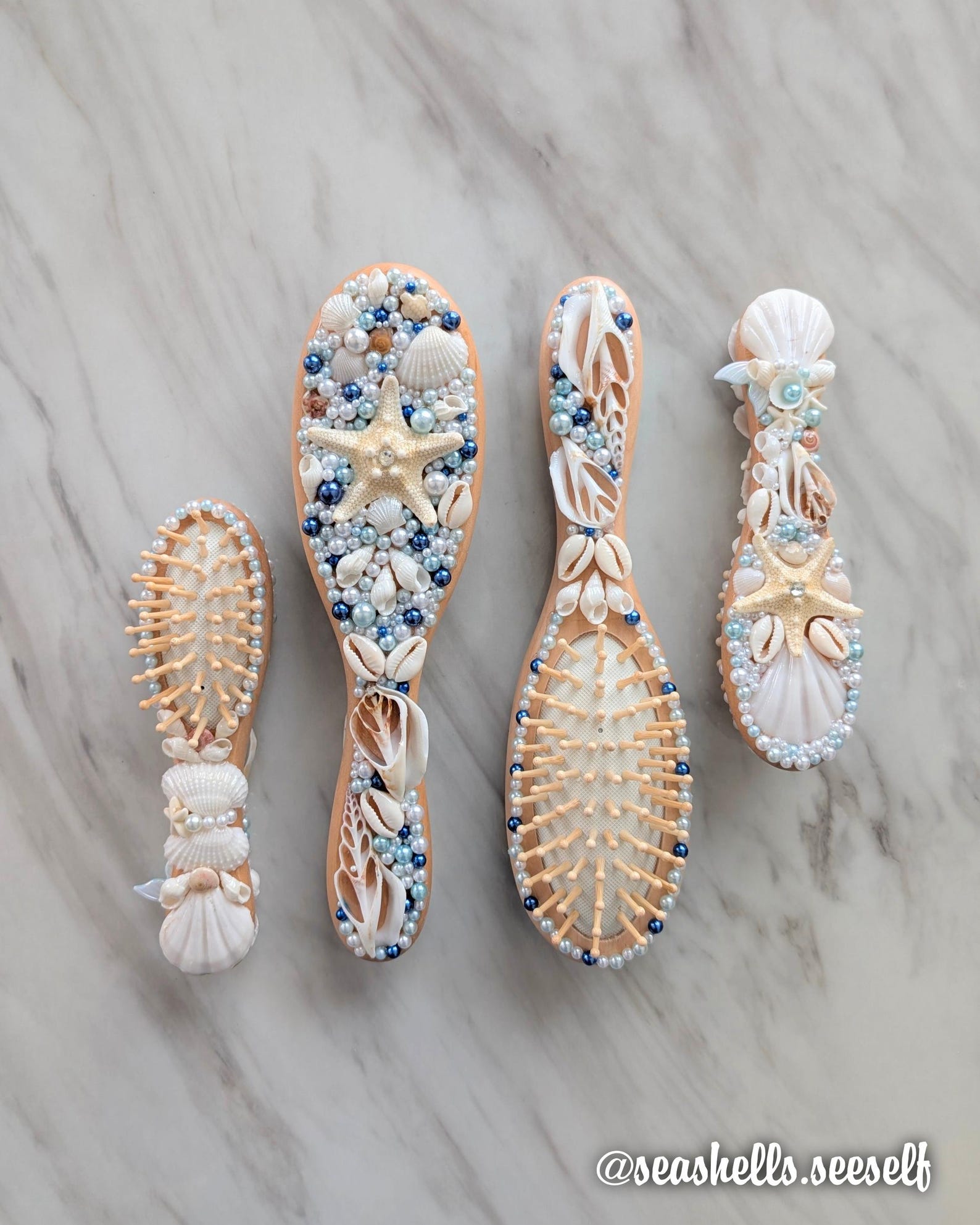 Handmade Natural Seashell Hair Brush | Beach Paddle Brush | Coastal ...