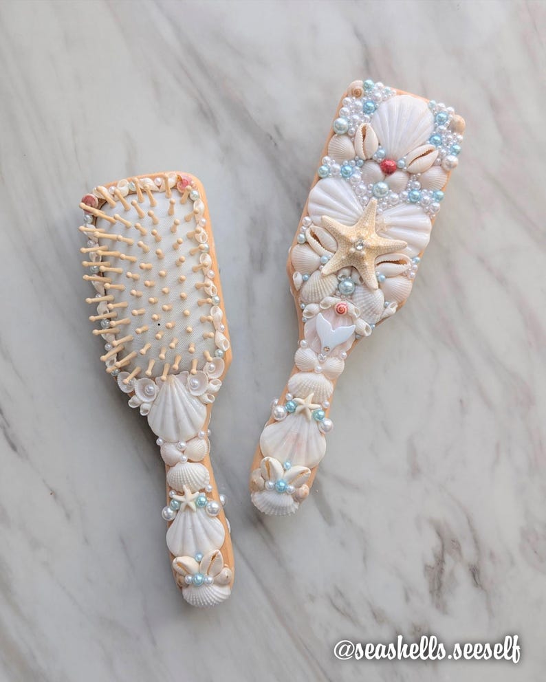 Handmade Natural Seashell Hair Brush | Beach Paddle Brush | Coastal ...