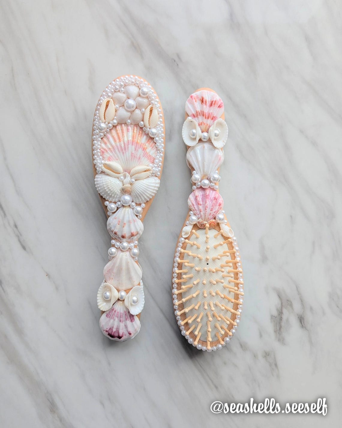 Handmade Natural Seashell Hair Brush | Beach Paddle Brush | Coastal ...