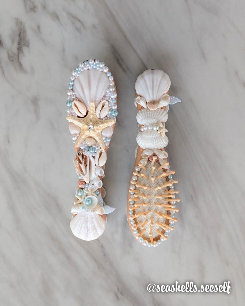 Handmade Natural Seashell Hair Brush | Beach Paddle Brush | Coastal ...