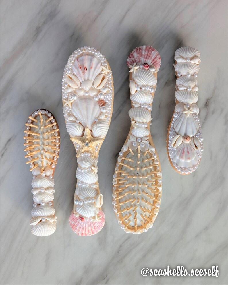Handmade Natural Seashell Hair Brush | Beach Paddle Brush | Coastal ...