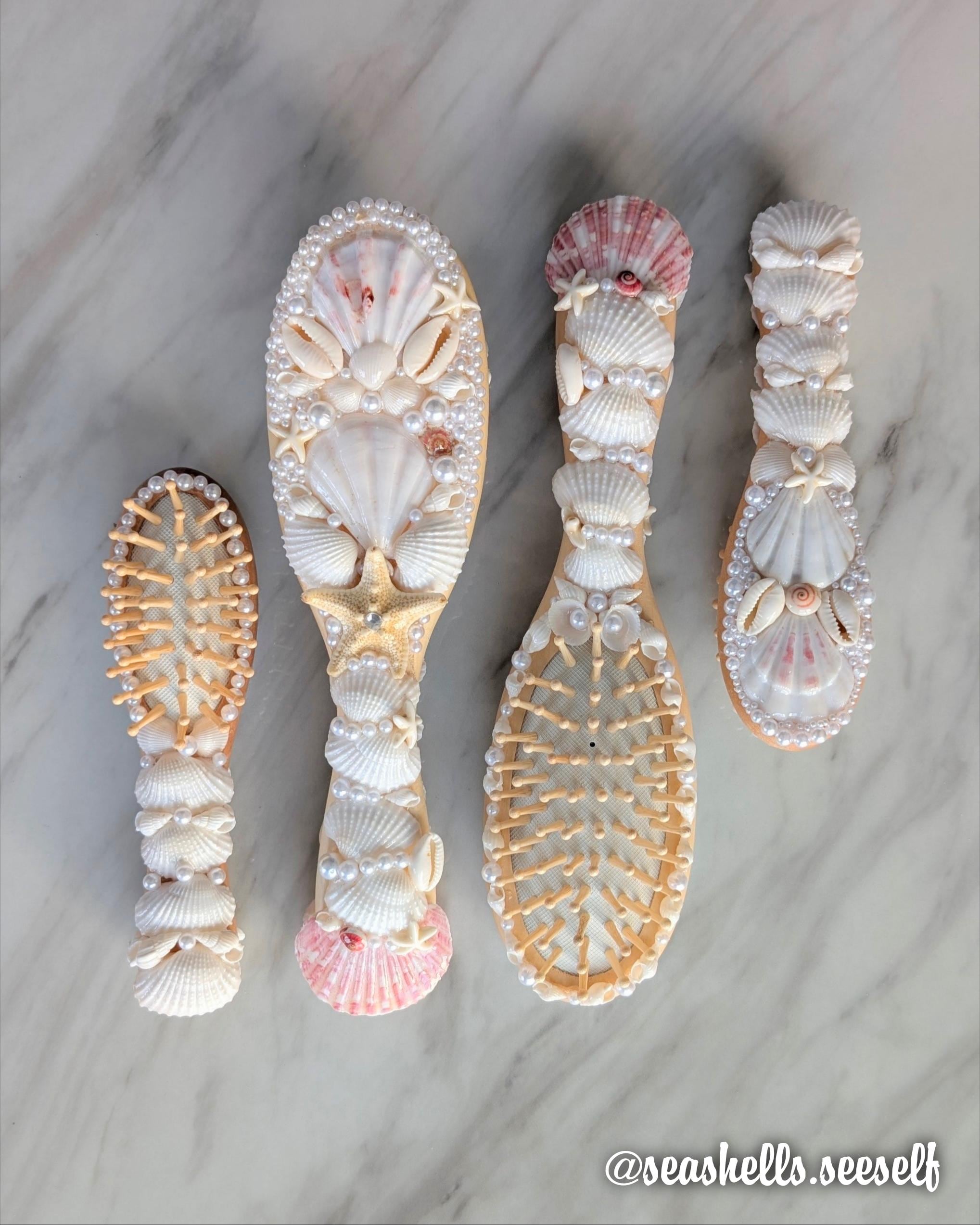 Handmade Natural Seashell Hair Brush | Beach Paddle Brush | Coastal ...