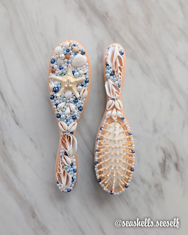 Handmade Natural Seashell Hair Brush | Beach Paddle Brush | Coastal ...