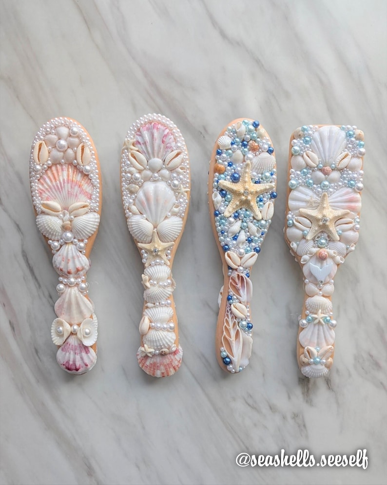 Handmade Natural Seashell Hair Brush | Beach Paddle Brush | Coastal ...