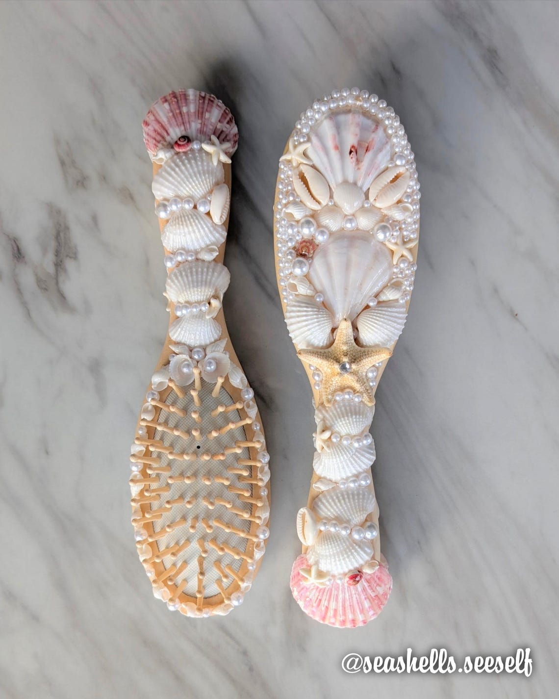 Handmade Natural Seashell Hair Brush | Beach Paddle Brush | Coastal ...
