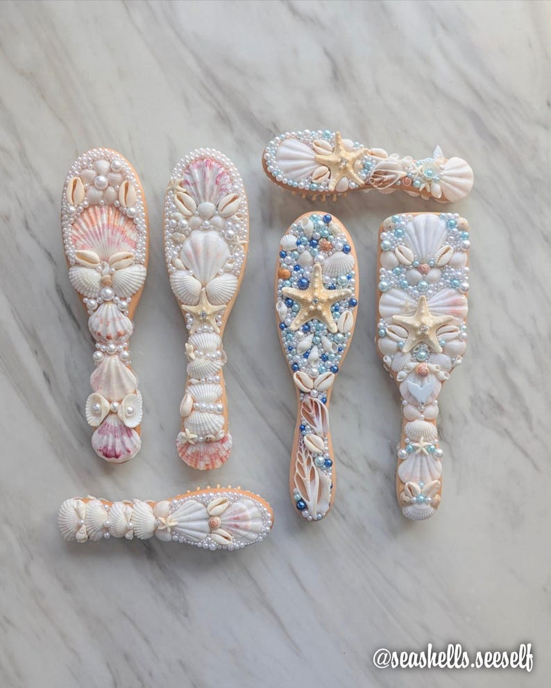 Handmade Natural Seashell Hair Brush | Beach Paddle Brush | Coastal ...