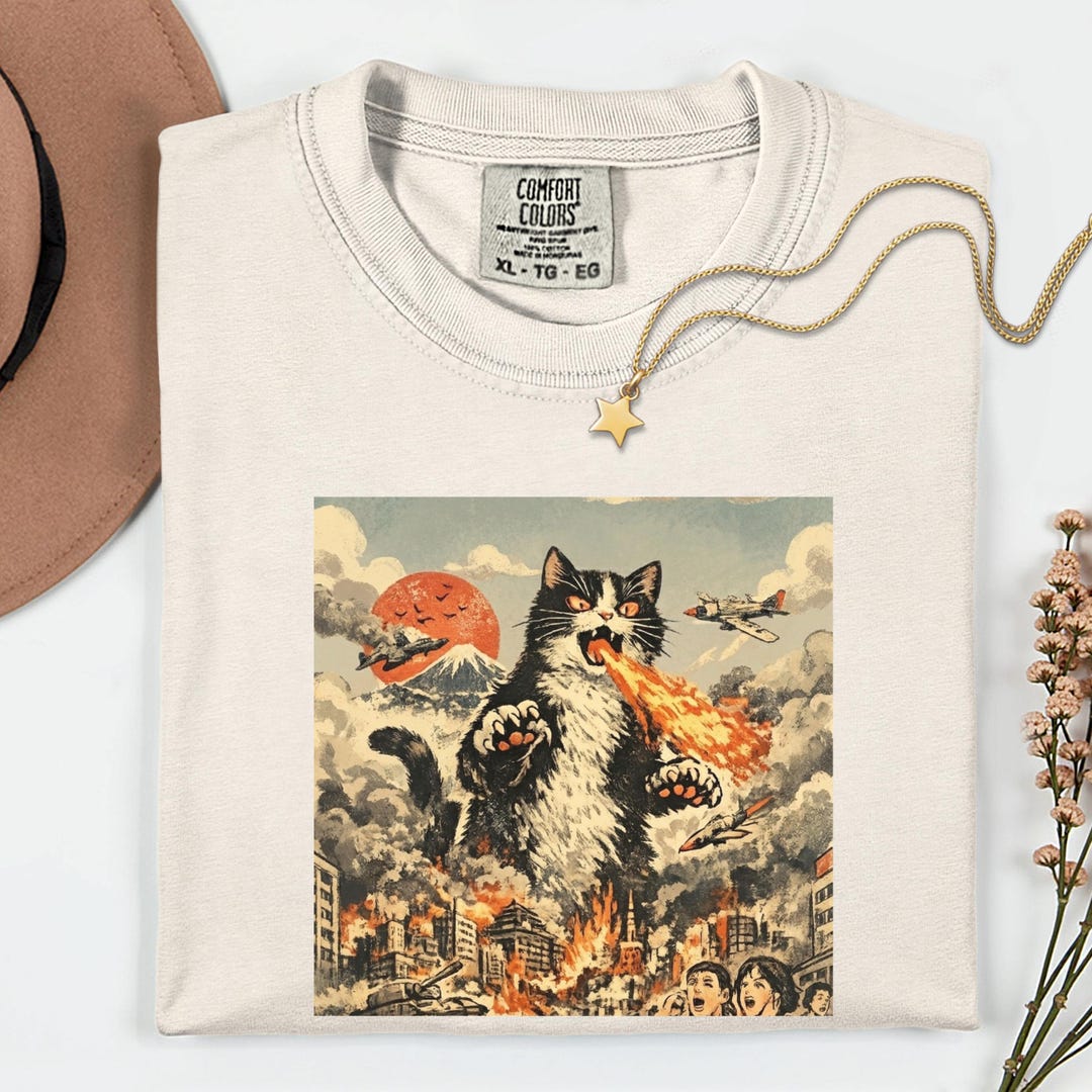 Retro Catzilla Graphic Tee, Japanese Monster Cat Shirt - Etsy