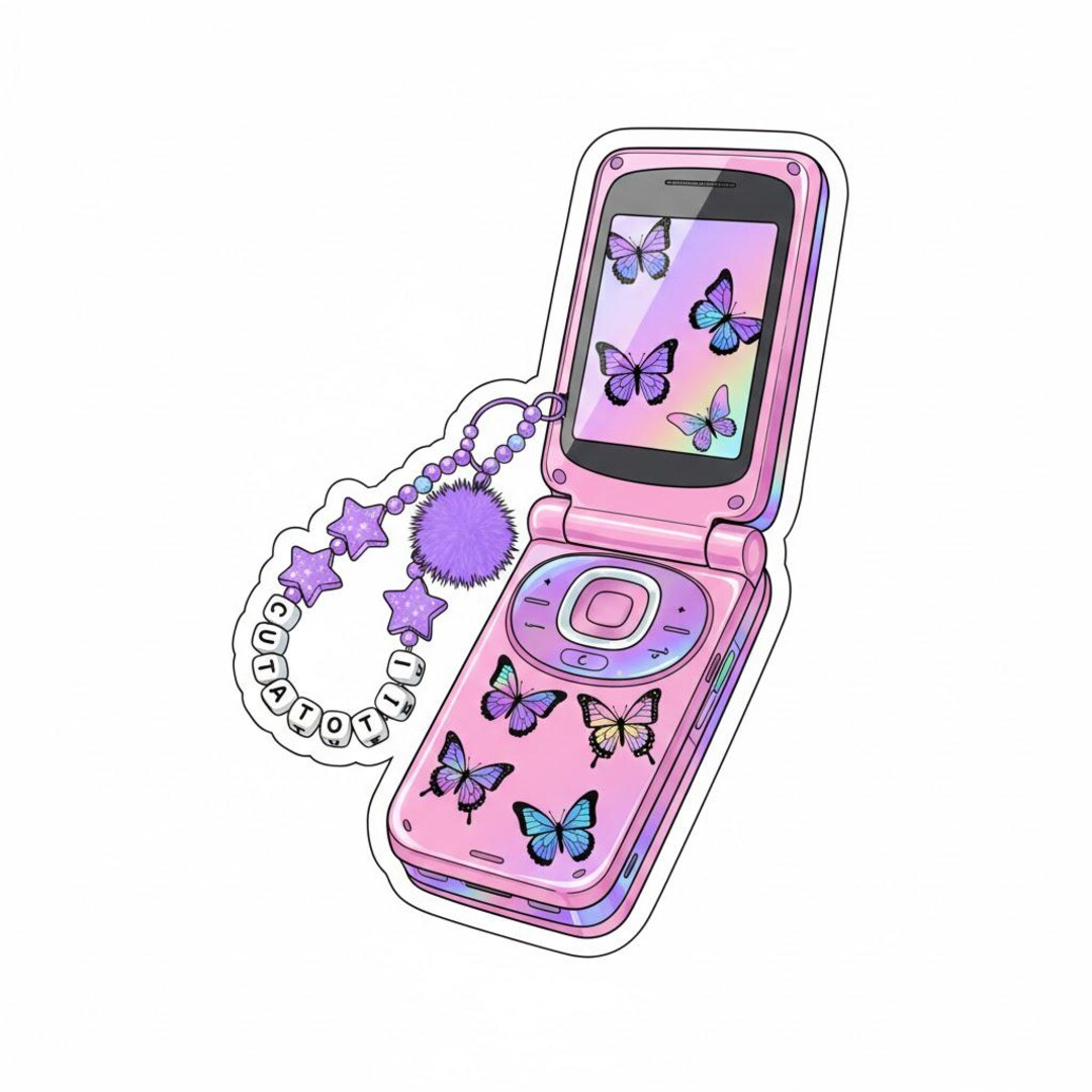 Y2K Sticker Set Flip Phone Pink (8 Pieces) – Waterproof for Laptop ...