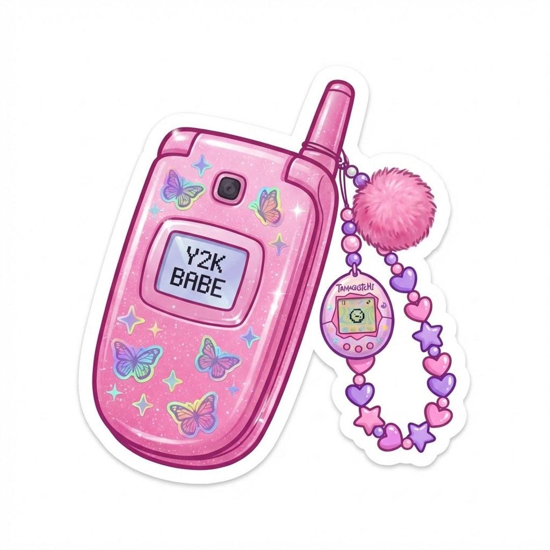 Y2K Sticker Set Flip Phone Pink (8 Pieces) – Waterproof for Laptop ...