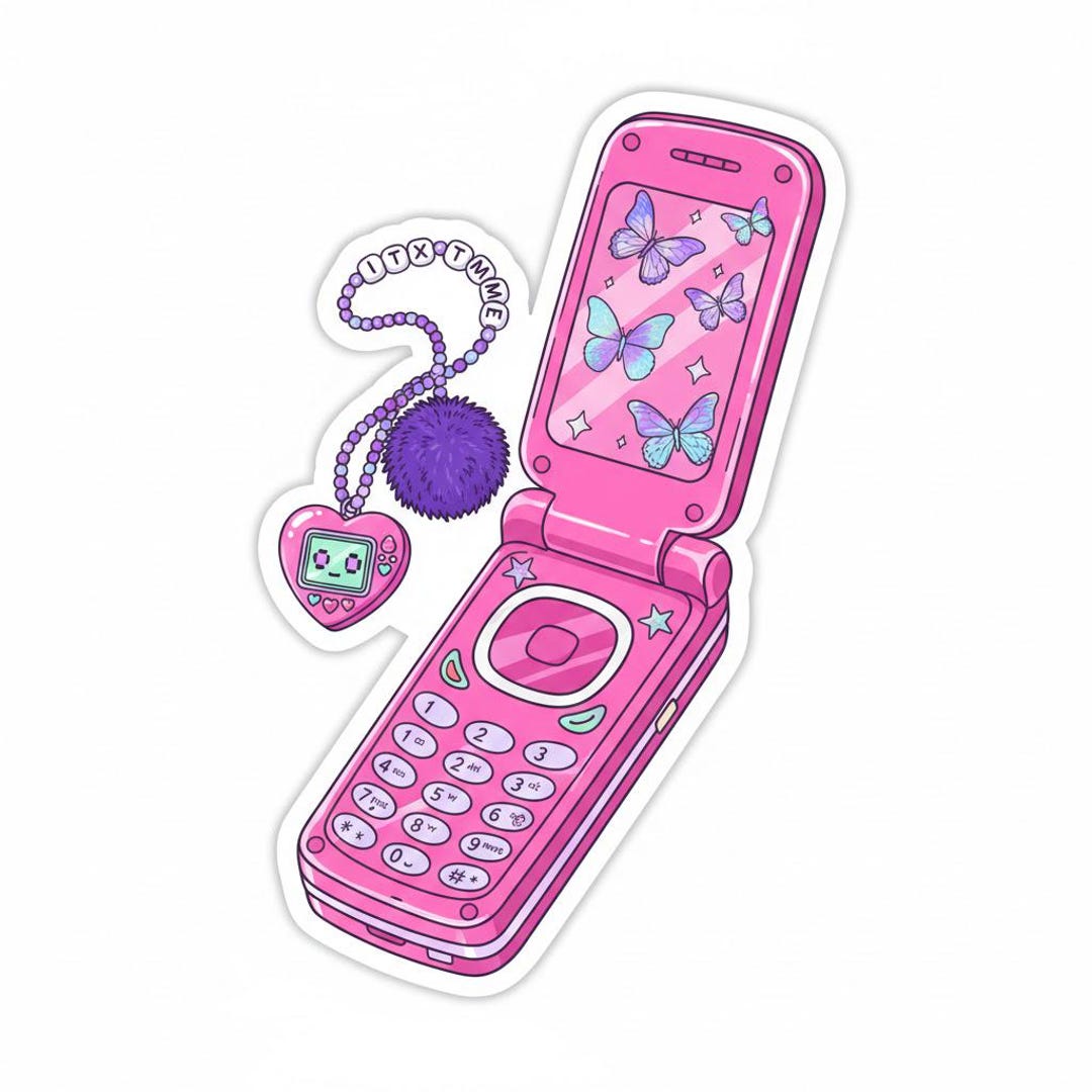 Y2K Sticker Set Flip Phone Pink (8 Pieces) – Waterproof for Laptop ...
