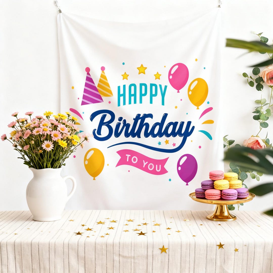 Custom Happy Birthday Tapestry - Party Backdrop Personalized Wall ...