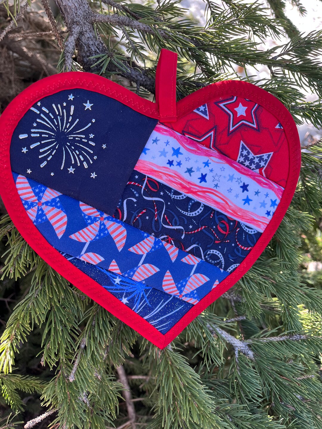 Fourth of July Heart Shapedquilted Potholder/hot Pad - Etsy