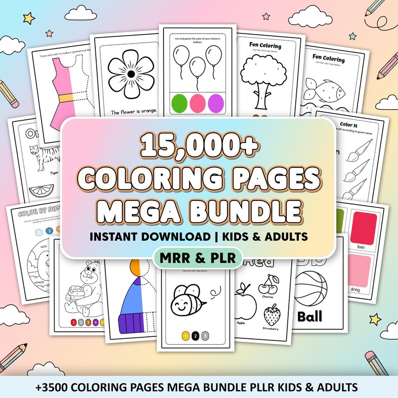 15,000+ Coloring Books Mega Bundle Worksheets (PLR, MRR) - Etsy