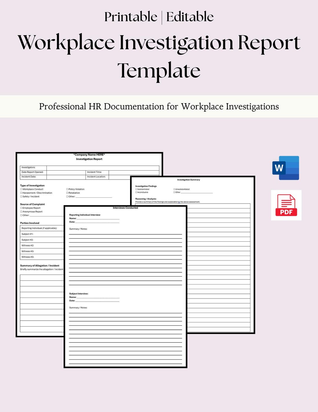 Workplace Investigation Report Template - Editable Word Doc. - Etsy