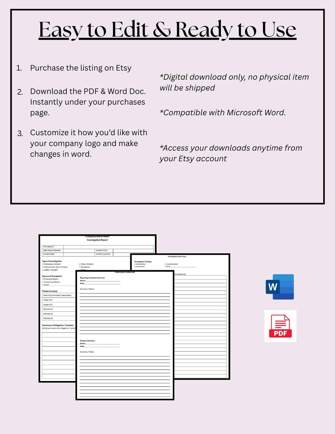 Workplace Investigation Report Template - Editable Word Doc. - Etsy
