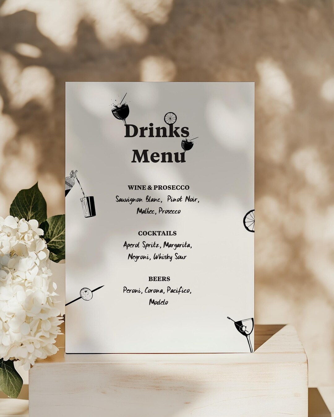 Illustrated Cocktail Menu Template, Editable Bar Sign (digital Download ...