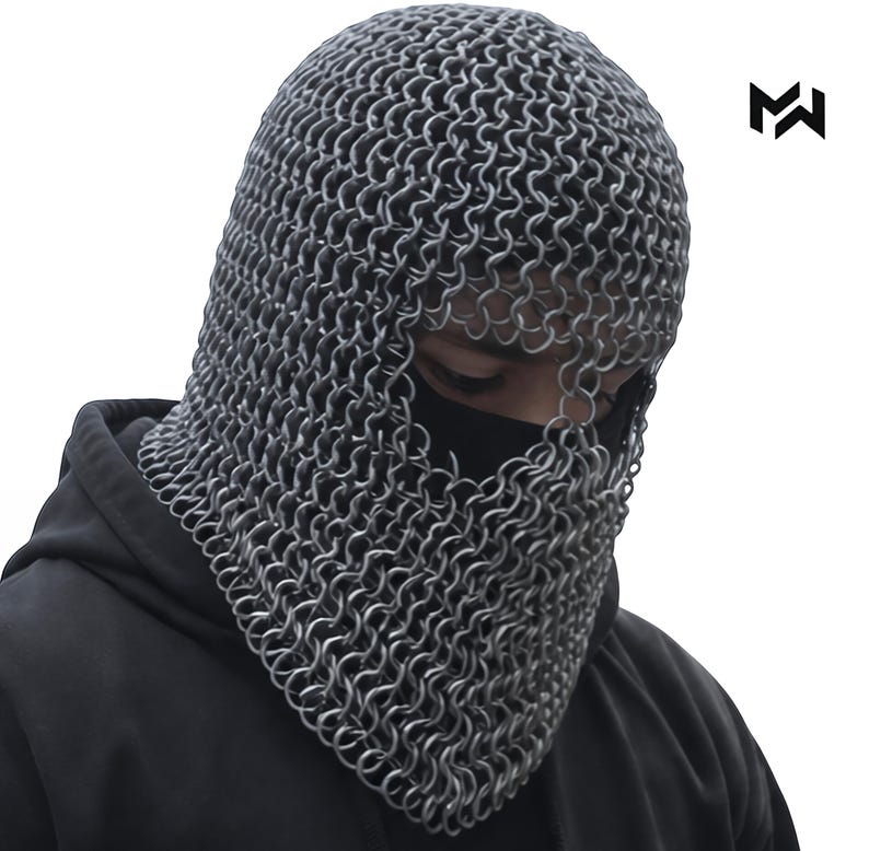 Full Face Chainmail Hood Balaclava Medieval Knight Coif Chain Mail Face ...