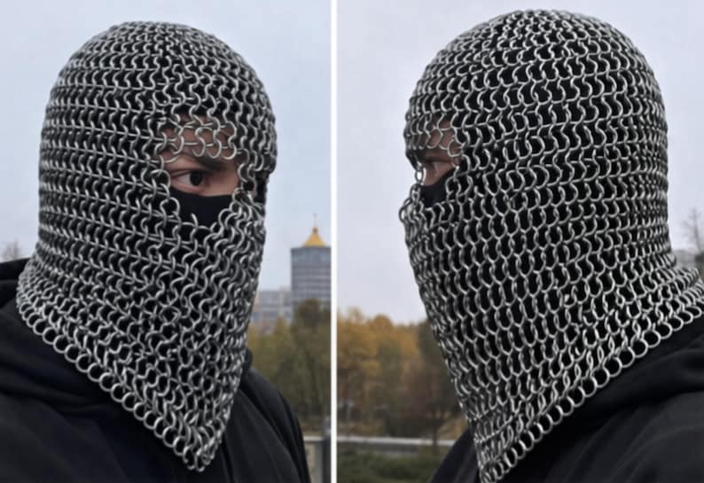 Full Face Chainmail Hood Balaclava Medieval Knight Coif Chain Mail Face ...