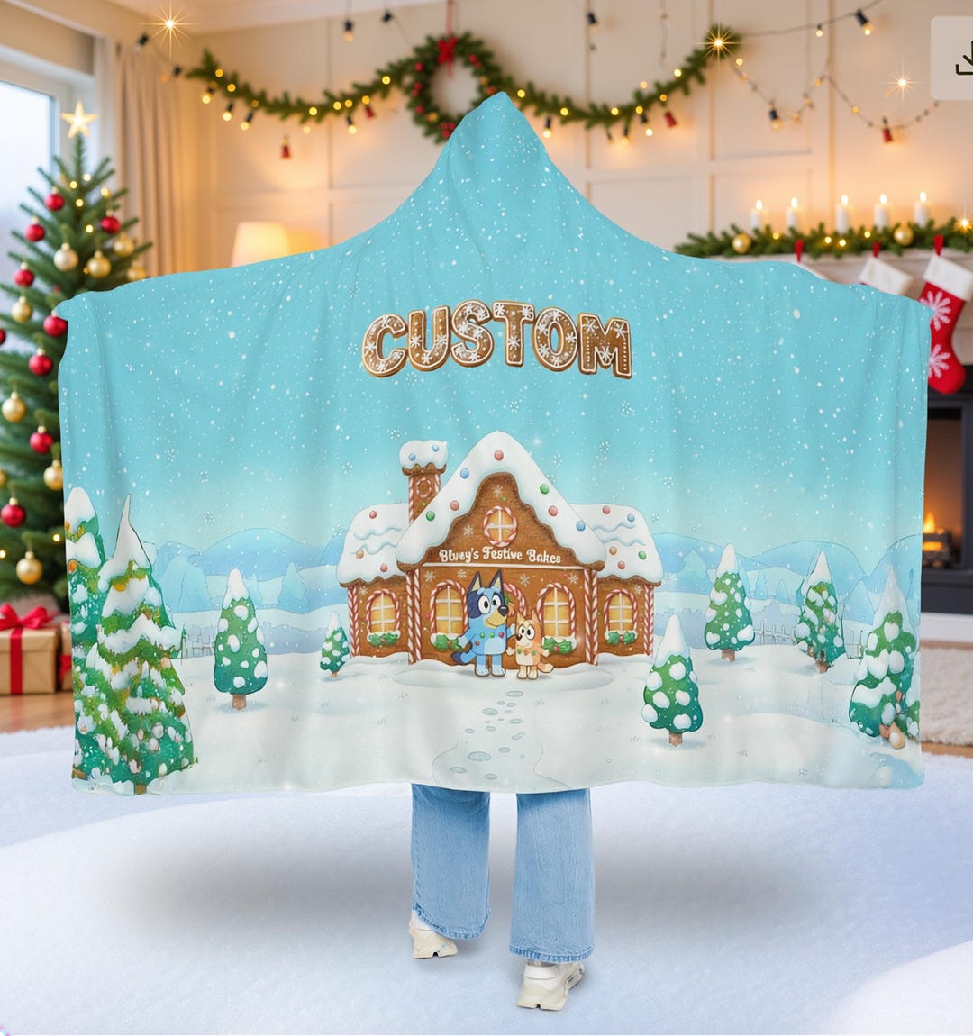 Bluey Gingerbread Cottage Snuggle Blanket | Custom Name Bluey Hooded ...