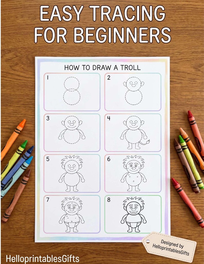 How to Draw Tiny Trolls Step-by-step, Tracing & Coloring Book for Kids ...
