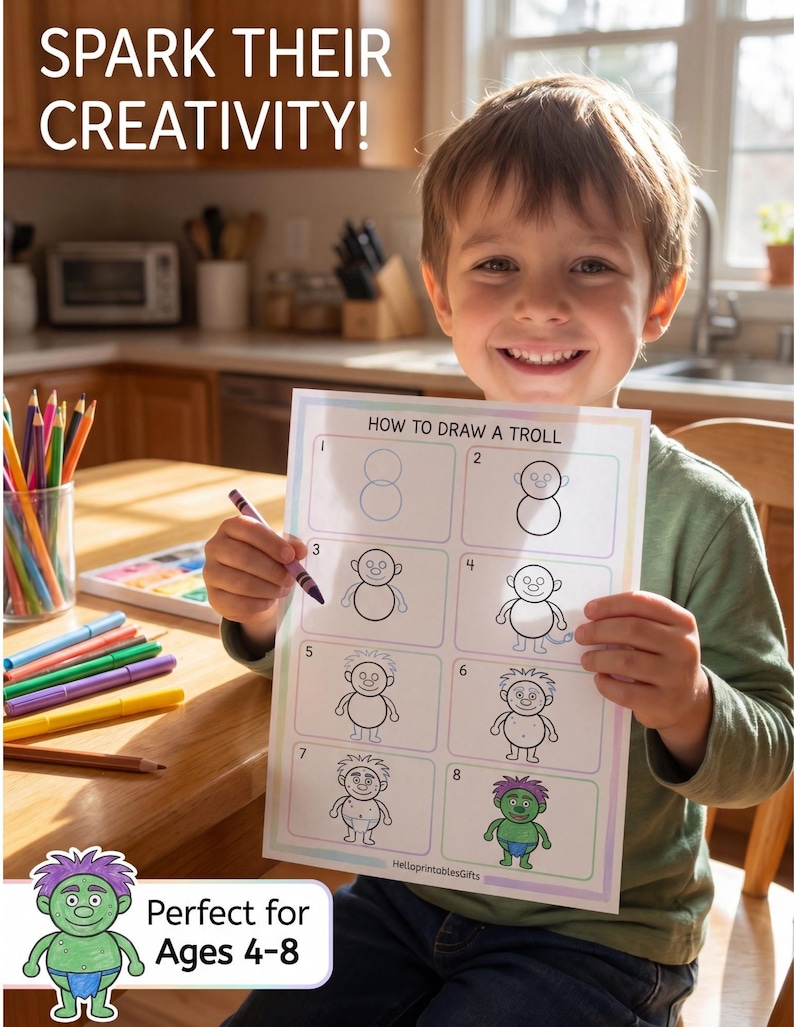 How to Draw Tiny Trolls Step-by-step, Tracing & Coloring Book for Kids ...