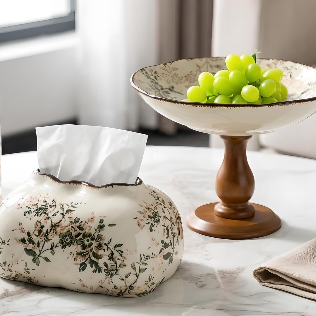 Floral Ceramic Tissue Box Cover Vintage Home Decor Elegant Bathroom ...