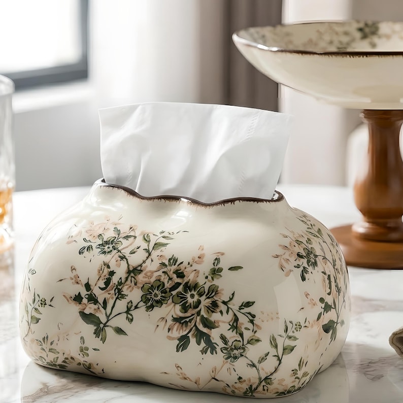 Floral Ceramic Tissue Box Cover Vintage Home Decor Elegant Bathroom ...