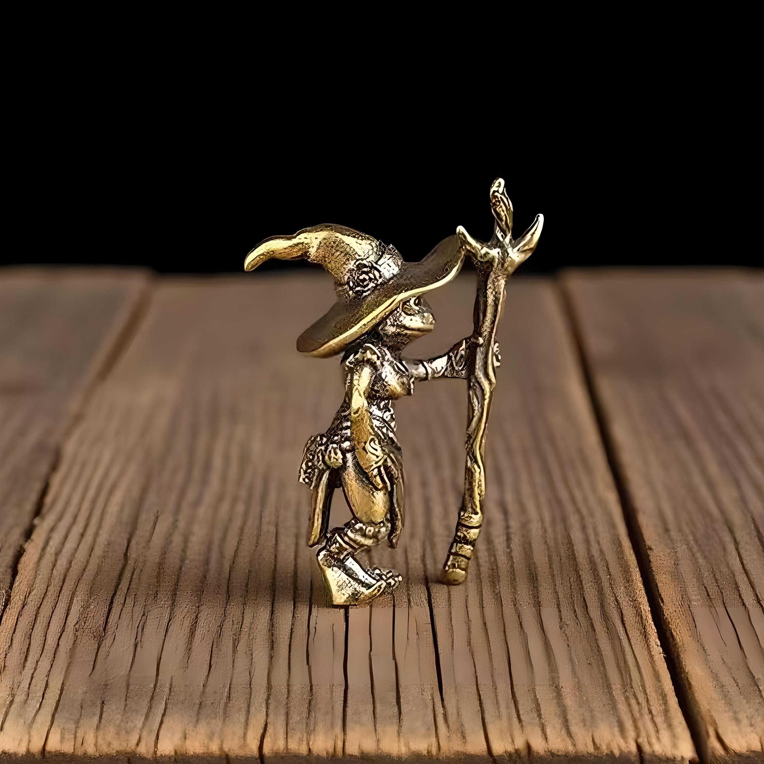 Vintage Brass Frog Wizard Figurine, Whimsical Desktop Office Decor ...