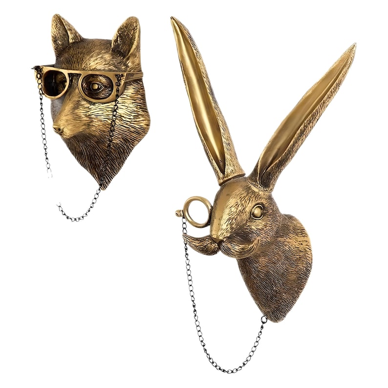 Brass Animals Head Wall Decor Rustic Wildlife Resin Boho Animal ...