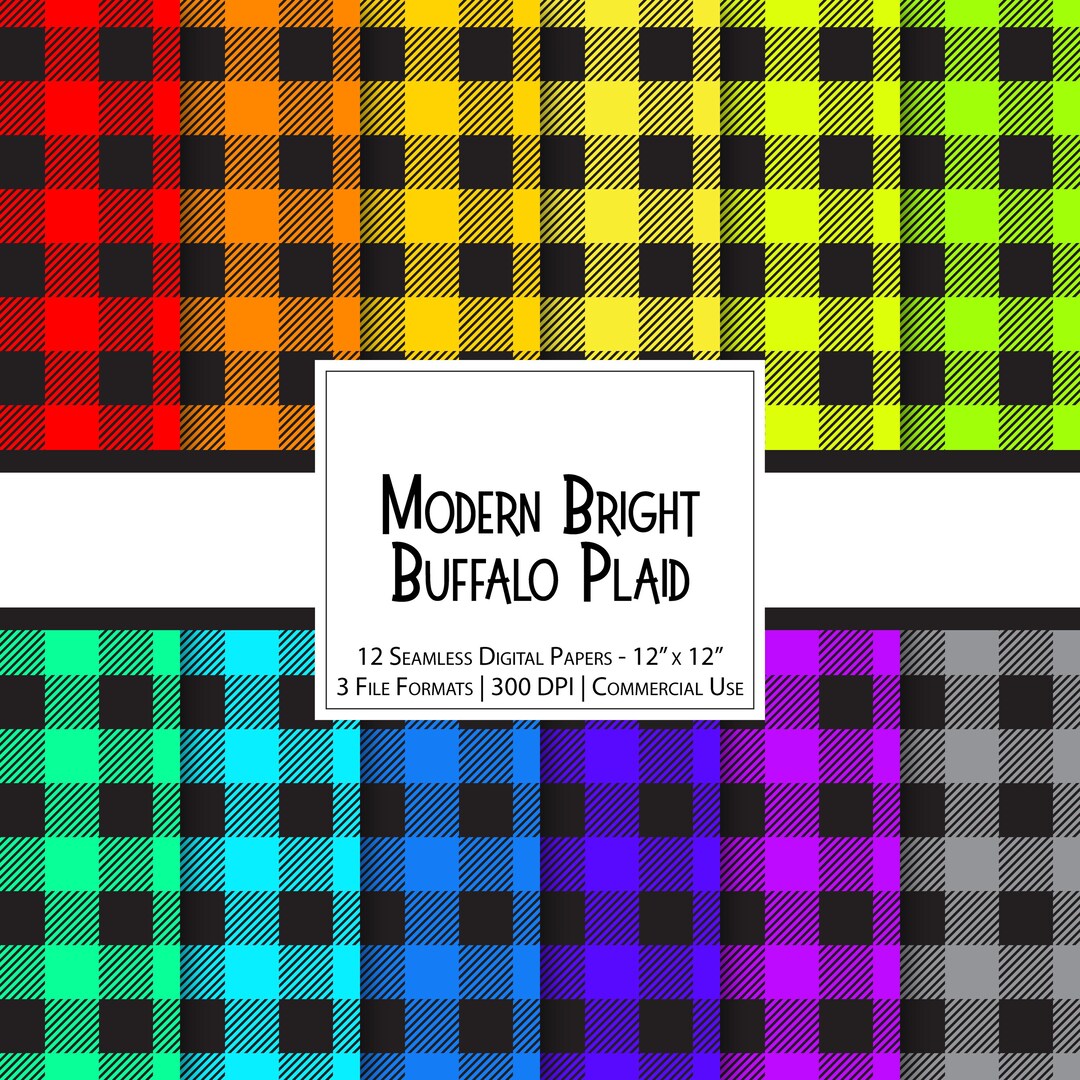 Bright Buffalo Plaid | Seamless Digital Paper Pack | 12x12 300 DPI ...