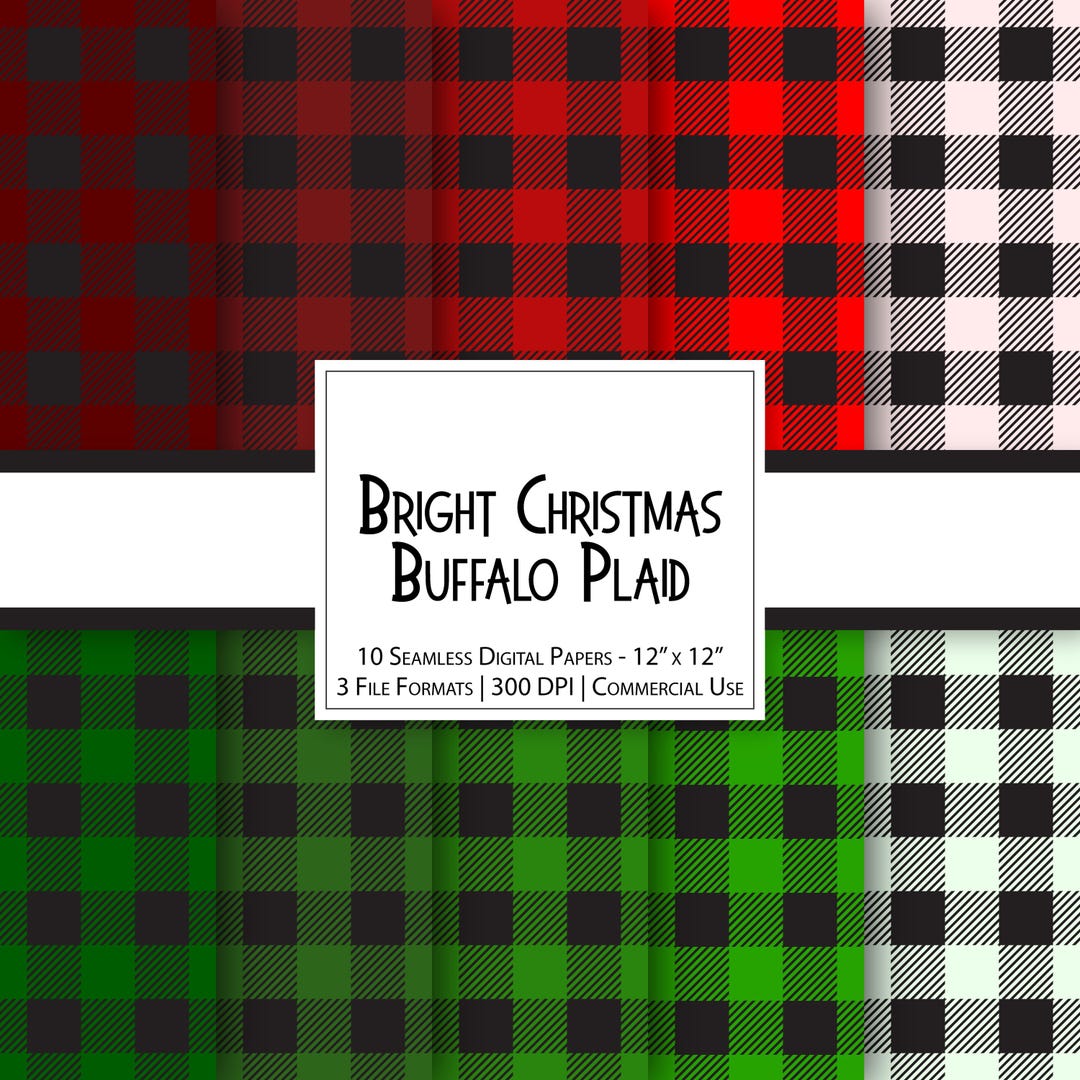 Bright Christmas Buffalo Plaid | Seamless Digital Paper Pack | 12x12 ...