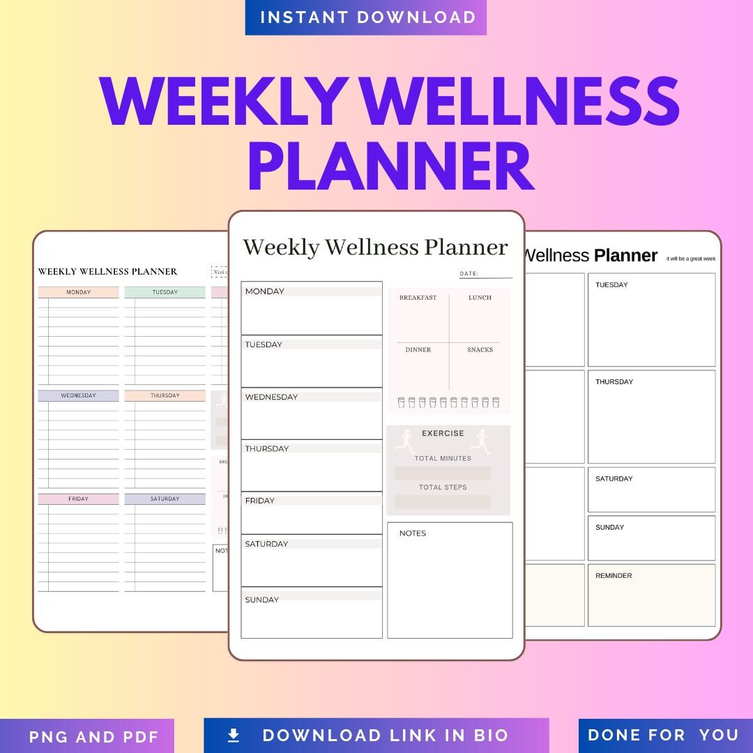 Weekly Wellness Planner Printable | Weekly Self Care Planner | Health ...