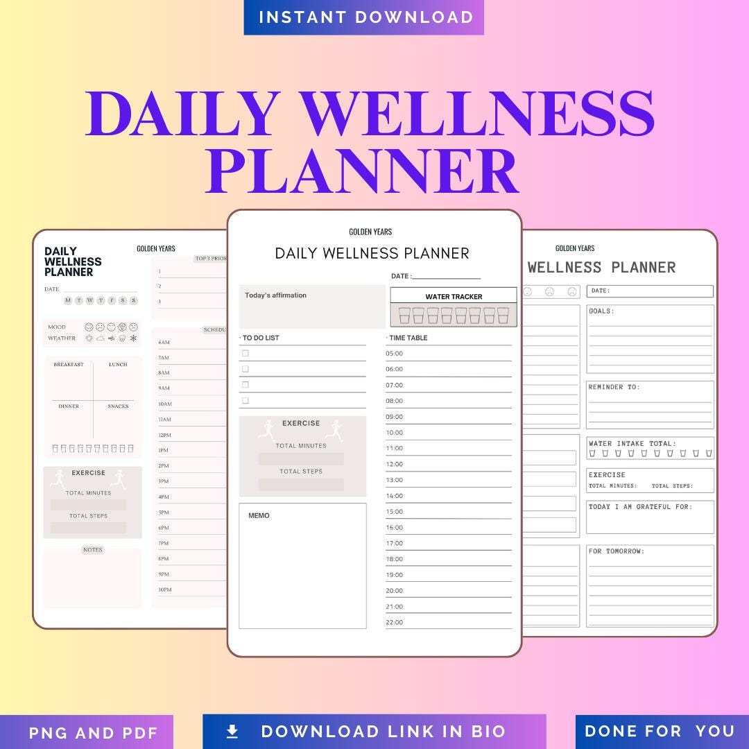 Daily Wellness Planner Printable | Daily Self Care Planner | Health ...