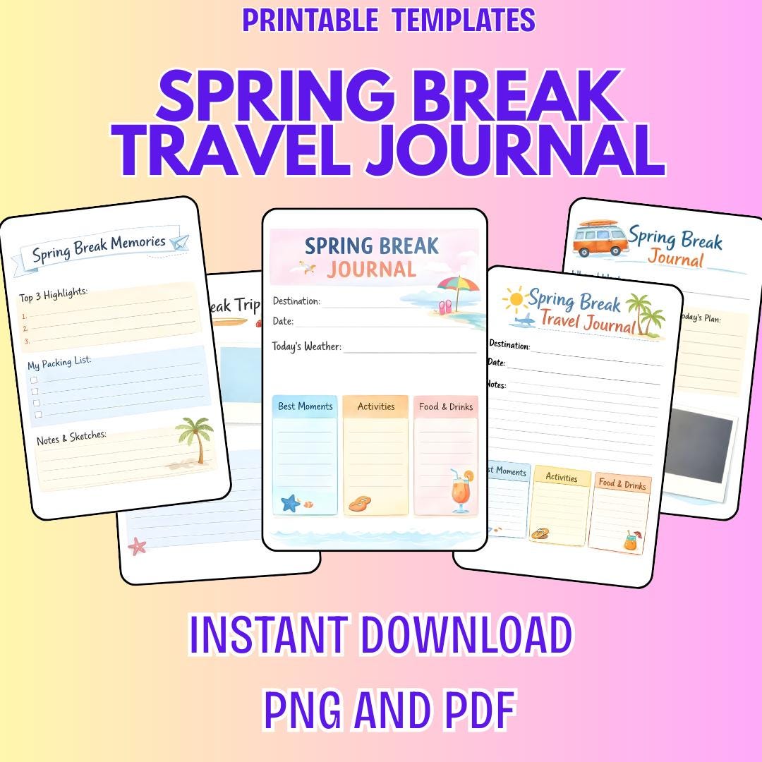Spring Break Travel Journal Printable | Spring Break Trip Planner ...
