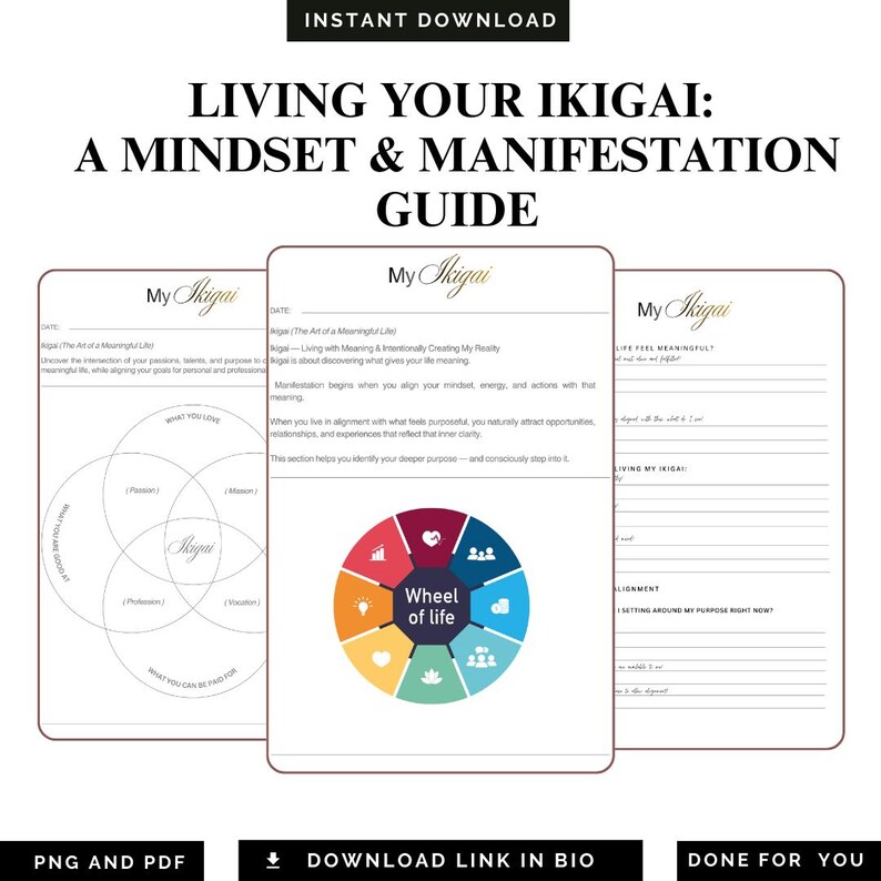 Ikigai Mindset Planner, Printable Guide, Purpose Worksheet (PDF/PNG ...